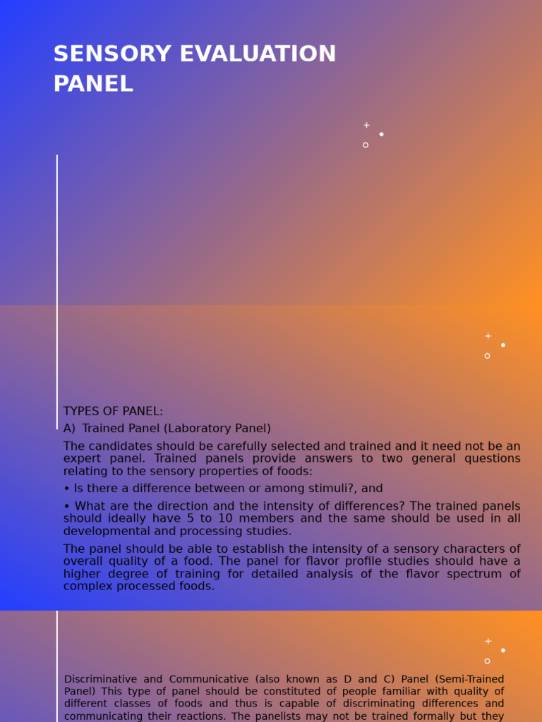 Types of Sensory Evaluation Panels | PDF | Taste | Odor