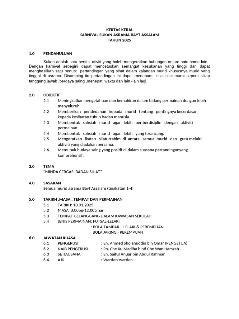Kertas Cadangan Sukan Asram 2024 | PDF