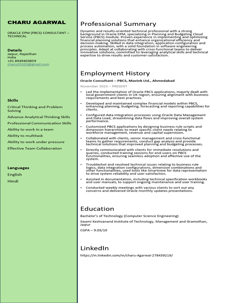 Charu Agarwal 8949403859 - Resume | PDF | Oracle Corporation | Data