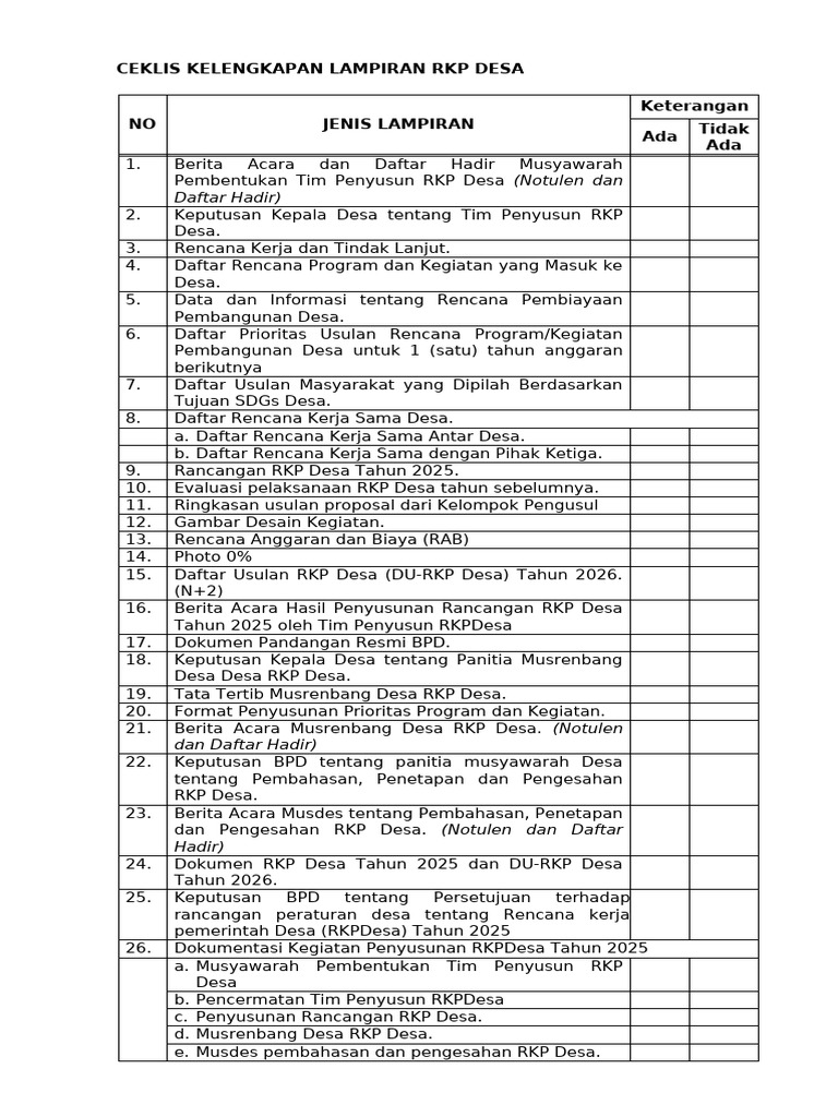 00.1. Dokumen RKP Desa Tahun 2025 | PDF