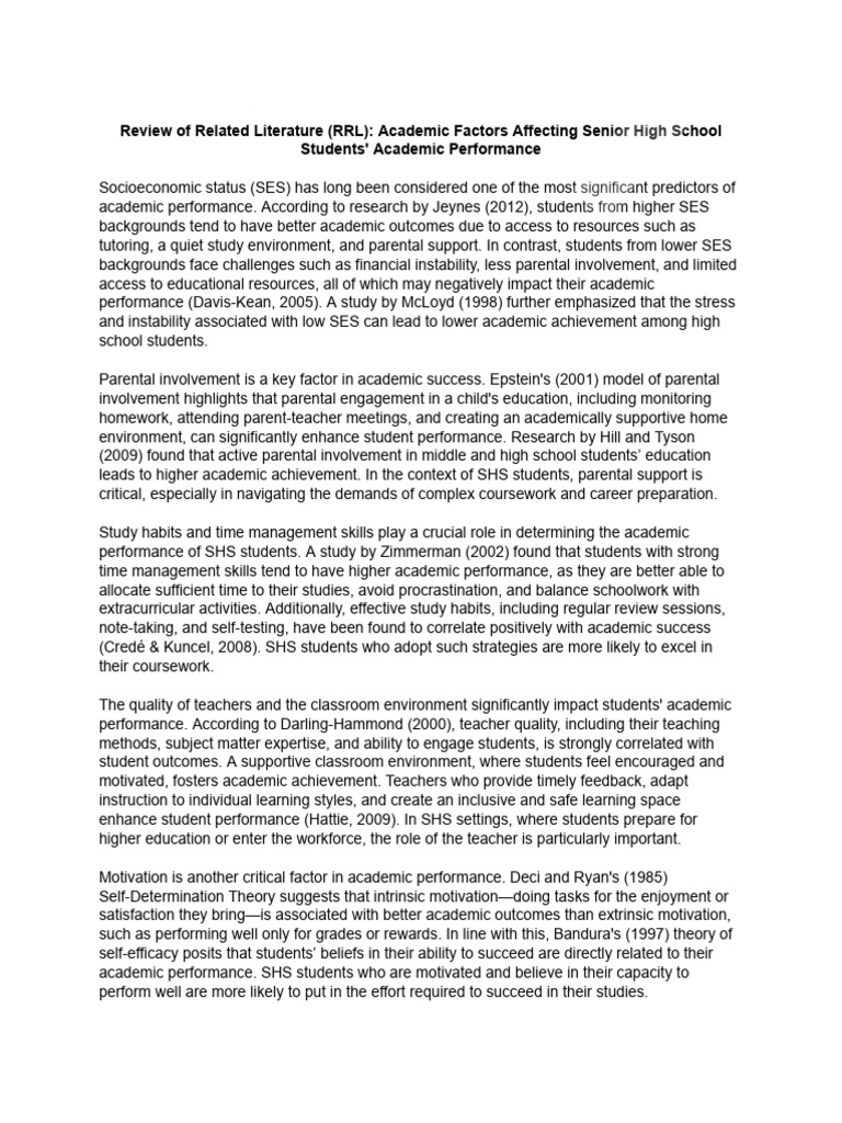 Academic Factors Affecting SHS Students Academic Performance | PDF ...