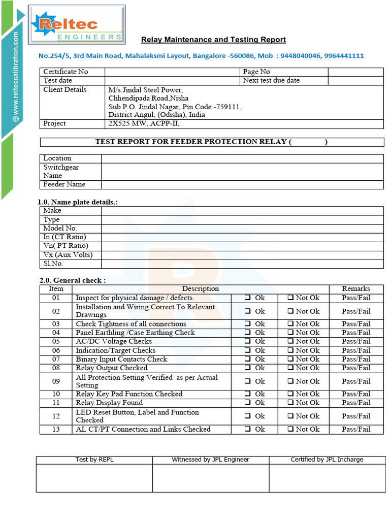 Sample OC Test Report Format | PDF | Relay | Computer Engineering