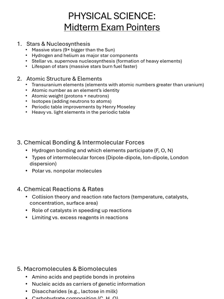 Physical Science Midterm Exam Guide | PDF