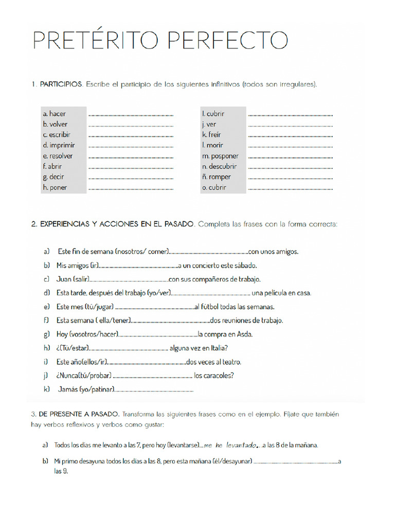 Preterito Perfecto | PDF