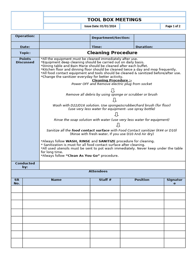 Kitchen Cleaning Procedure | PDF