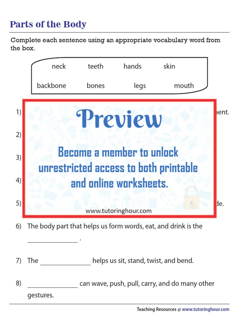 Body Parts Vocabulary Worksheet | PDF
