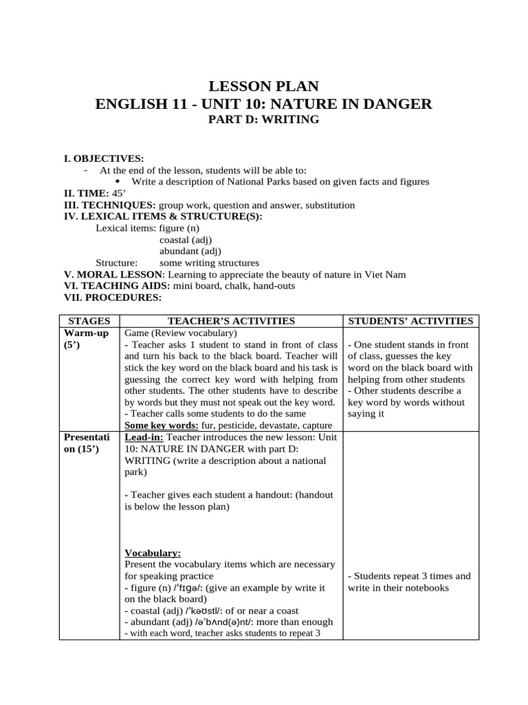 Lesson Plan E11 U10 D Writing | PDF | Learning | Human Communication