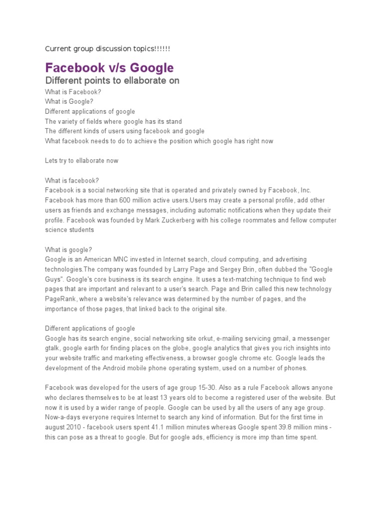 Current Facebook vs Google Discussion Topics | PDF | Java Virtual ...