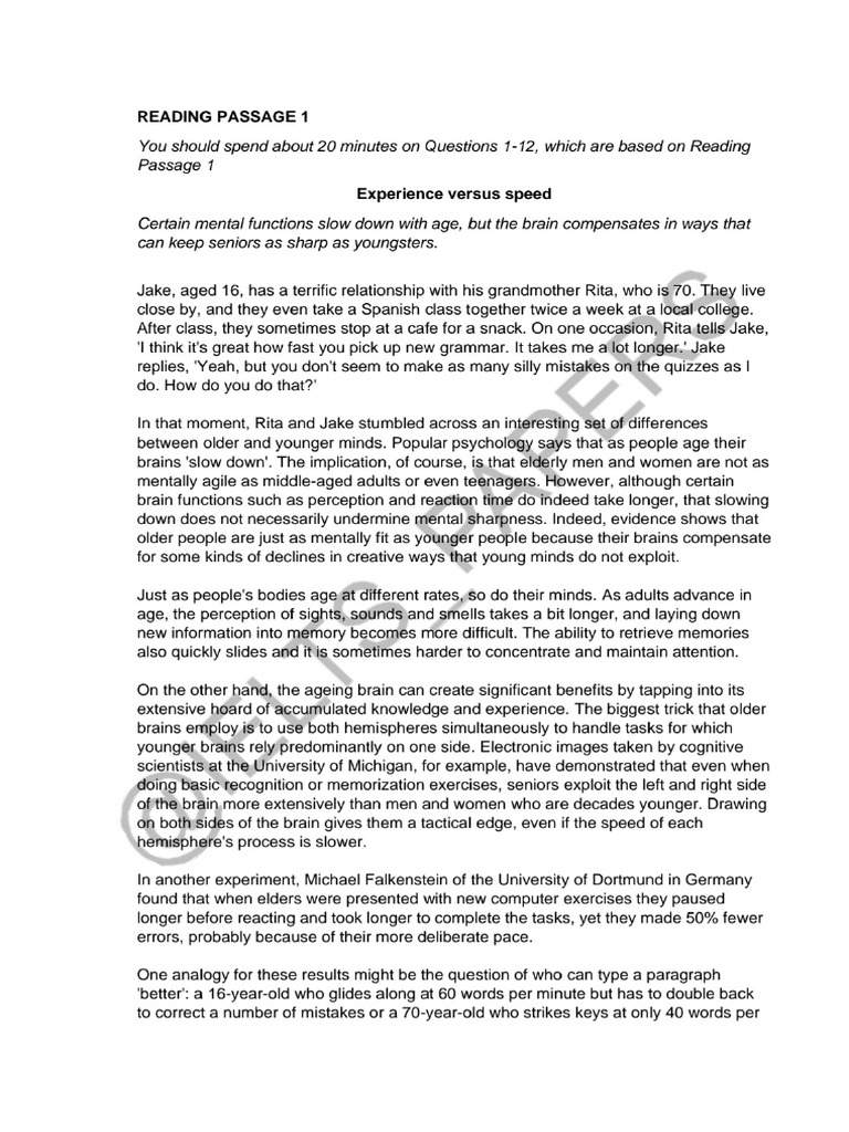 Passage 1 Experience Versus Speed | PDF