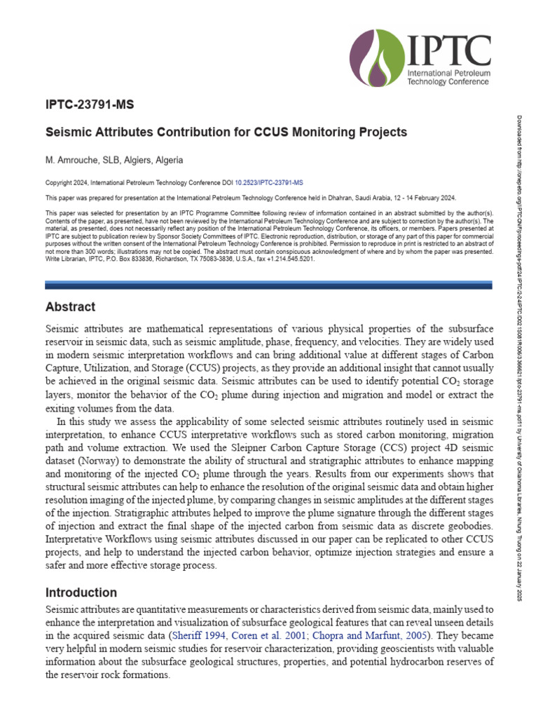 11-Seismic Attributes Contribution For CCUS Monitoring Projects | PDF ...