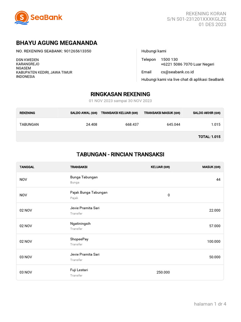 Seabank Statement 20231223 | PDF