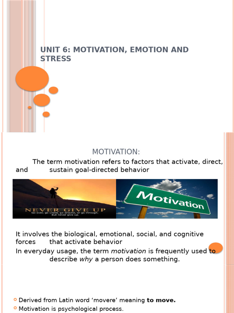 Unit 6-Motivation, Emotion and Stress | PDF | Stress (Biology) | Emotions