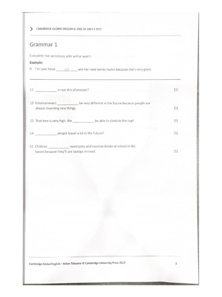 Cambridge Global English 6 End of Unit 4 Test | PDF