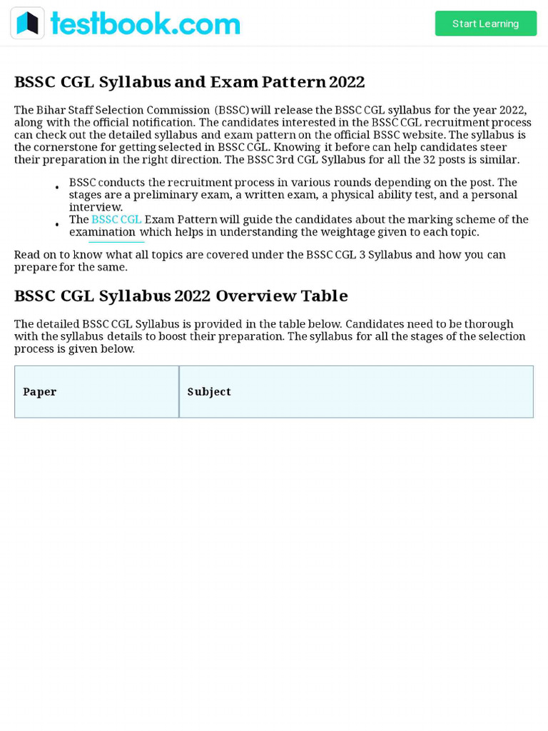 BSSC CGL Syllabus and Exam Pattern 2022 | PDF