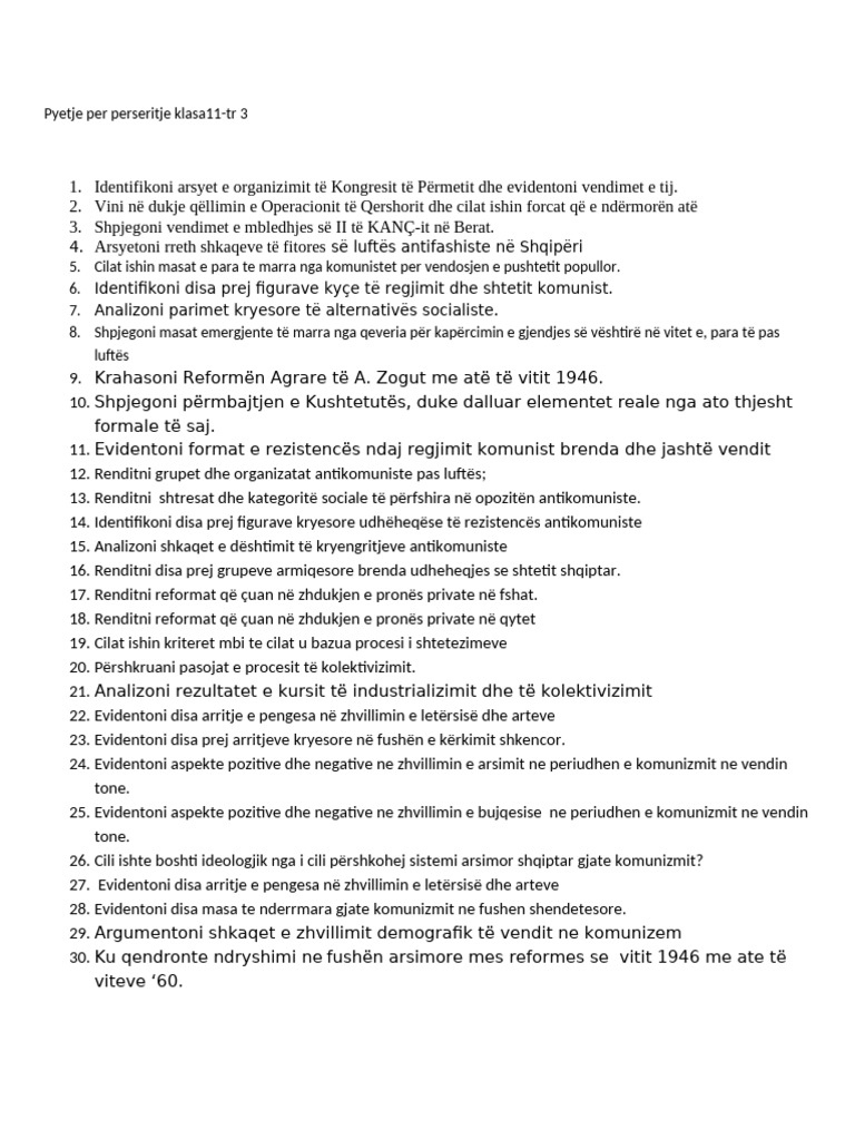 Pyetje Per Perseritje Klasa11-Tr 3-2024 | PDF
