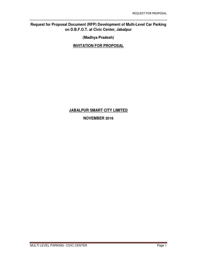 RFP for Multi-Level Parking in Jabalpur | PDF | Concession (Contract) | Request For Proposal