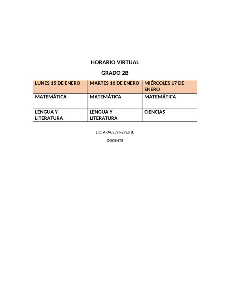 Horario Virtual 2b | PDF