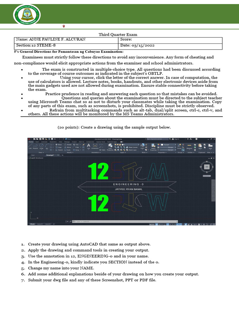 Cabuyao Senior High Drafting Exam Guide | PDF