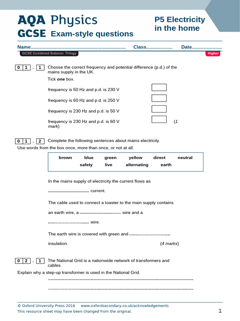 P5 Questions | PDF | Mains Electricity | Electricity