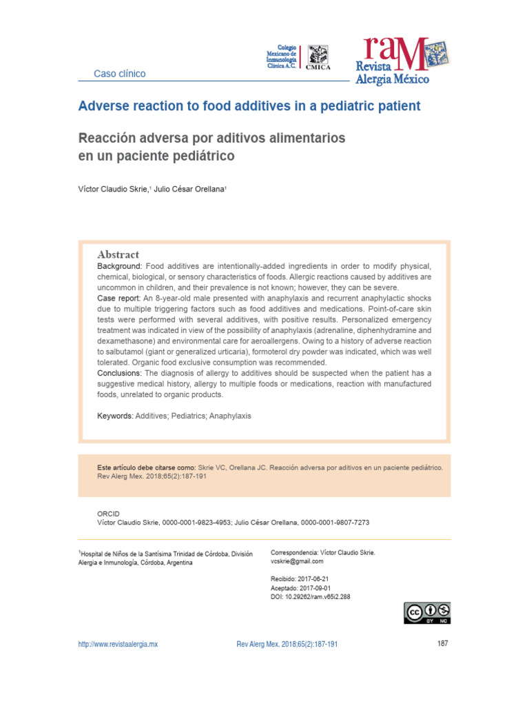 Reaccion Adversa Por Aditivos Alimentari | PDF | Alergia | Alimentos
