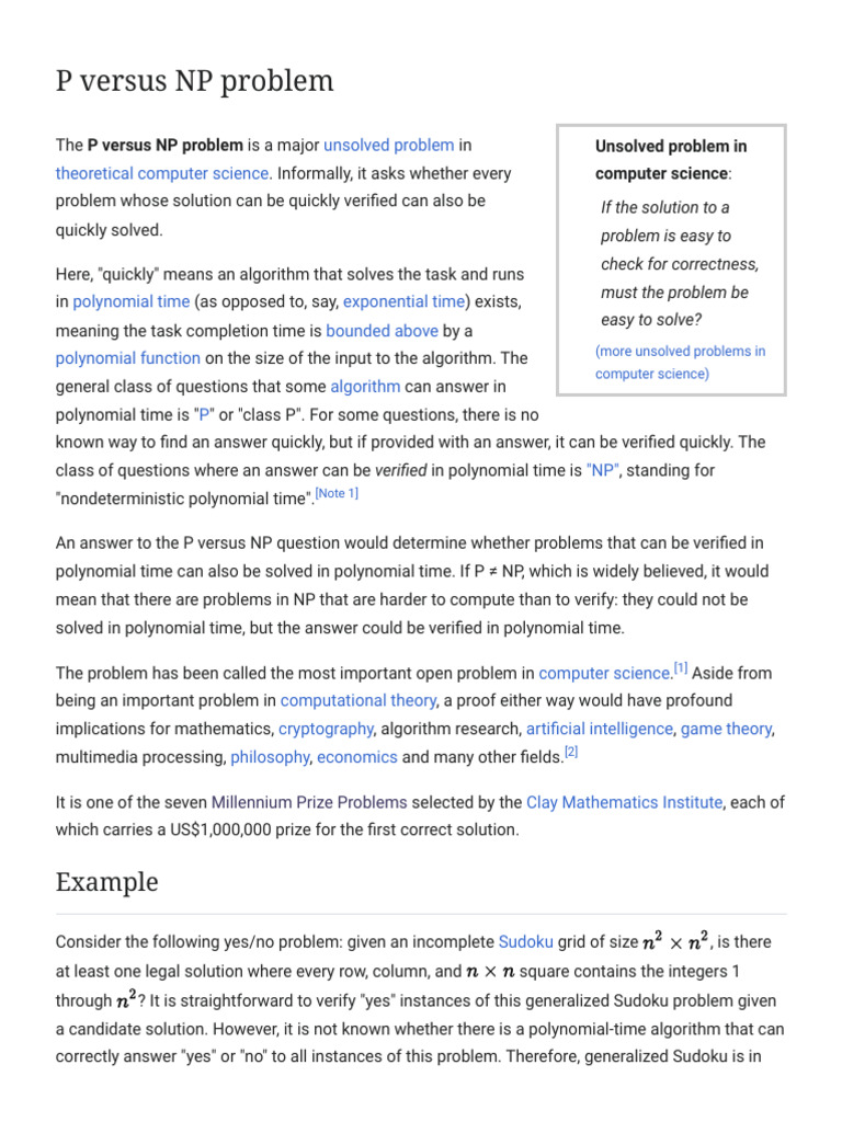 P vs NP: Key Concepts and Implications | PDF | Computational Complexity ...