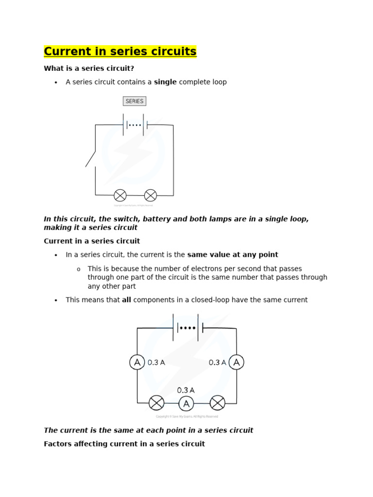 IGCSE Current in Series Circuits | PDF | Series And Parallel Circuits | Electronics