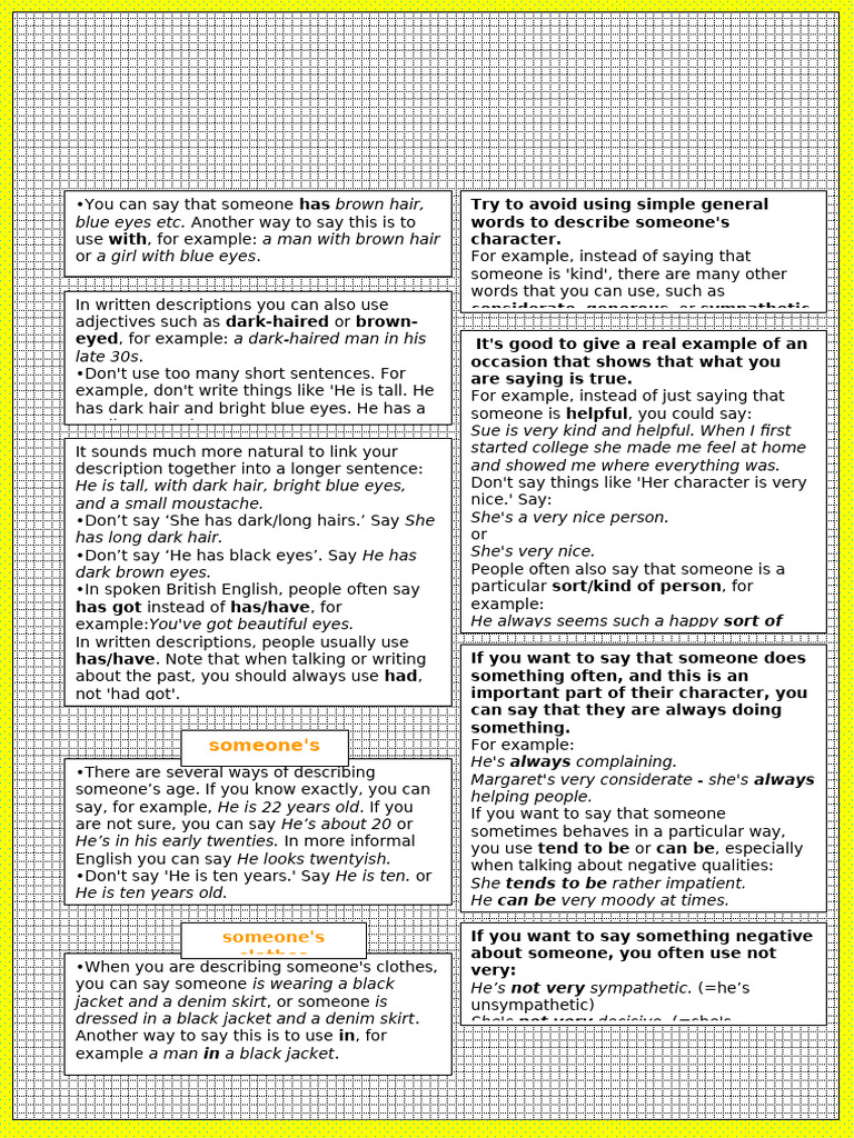 Describing Appearance and Character | PDF | Linguistics | Languages