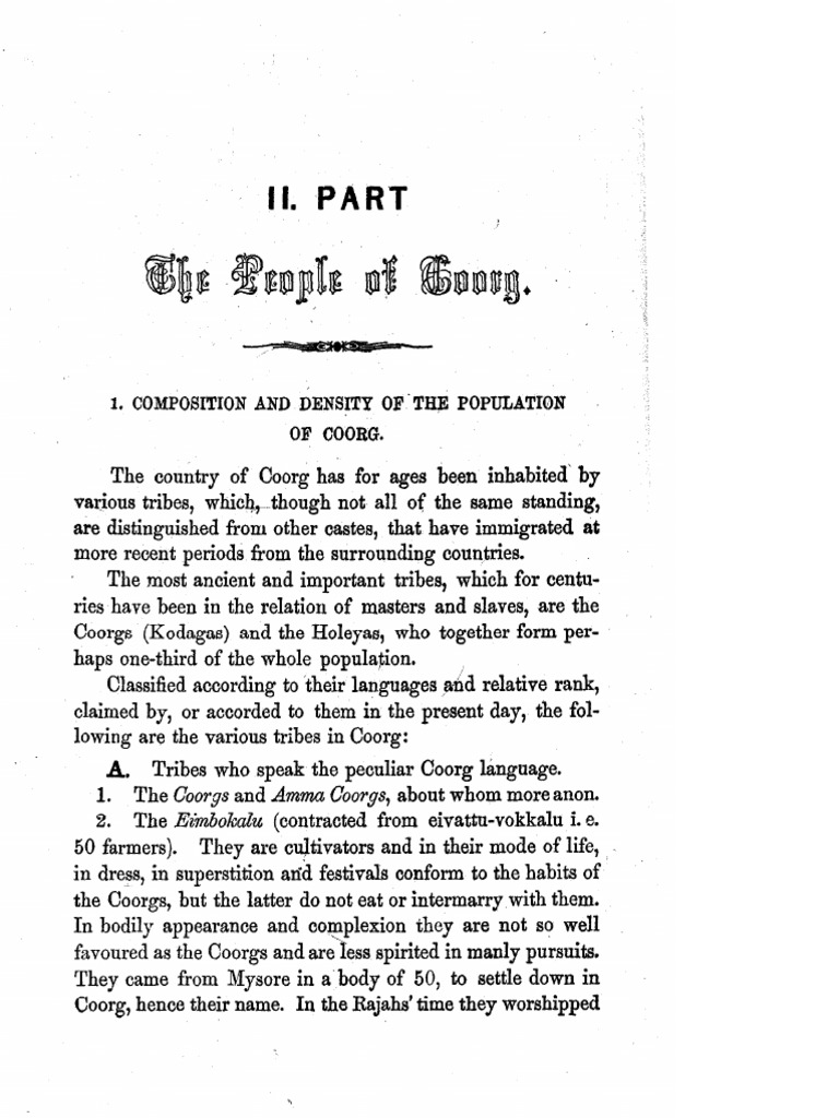 Coorg 1870 The People of Coorg | PDF