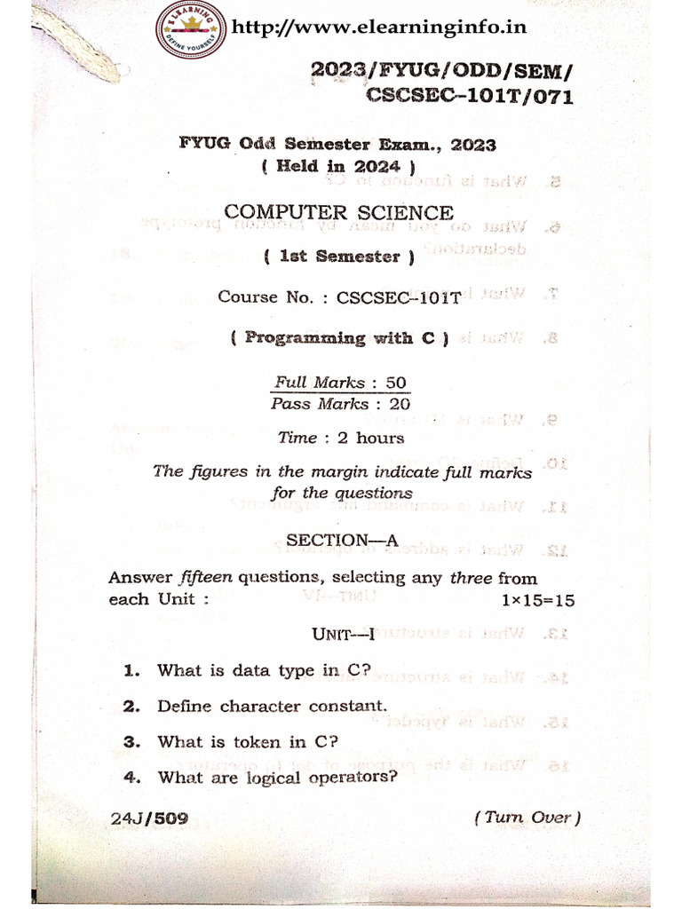 Fyug Cssec 101T 2023 Computer Science | PDF
