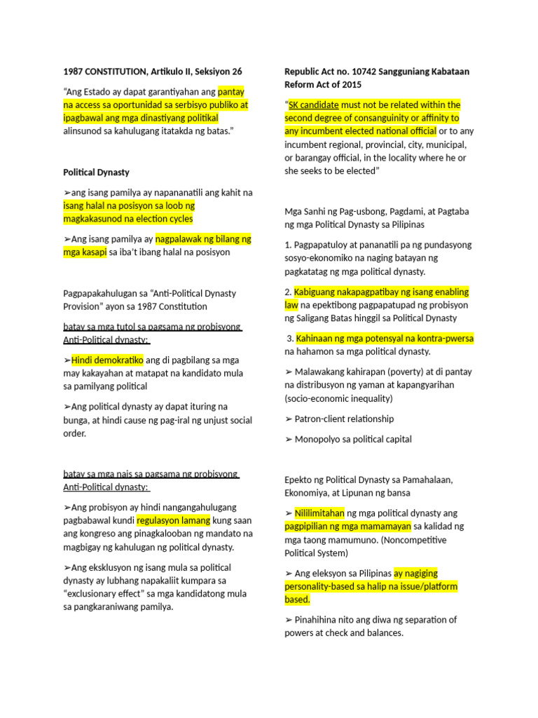 Political Dynasty-Study Guide | PDF