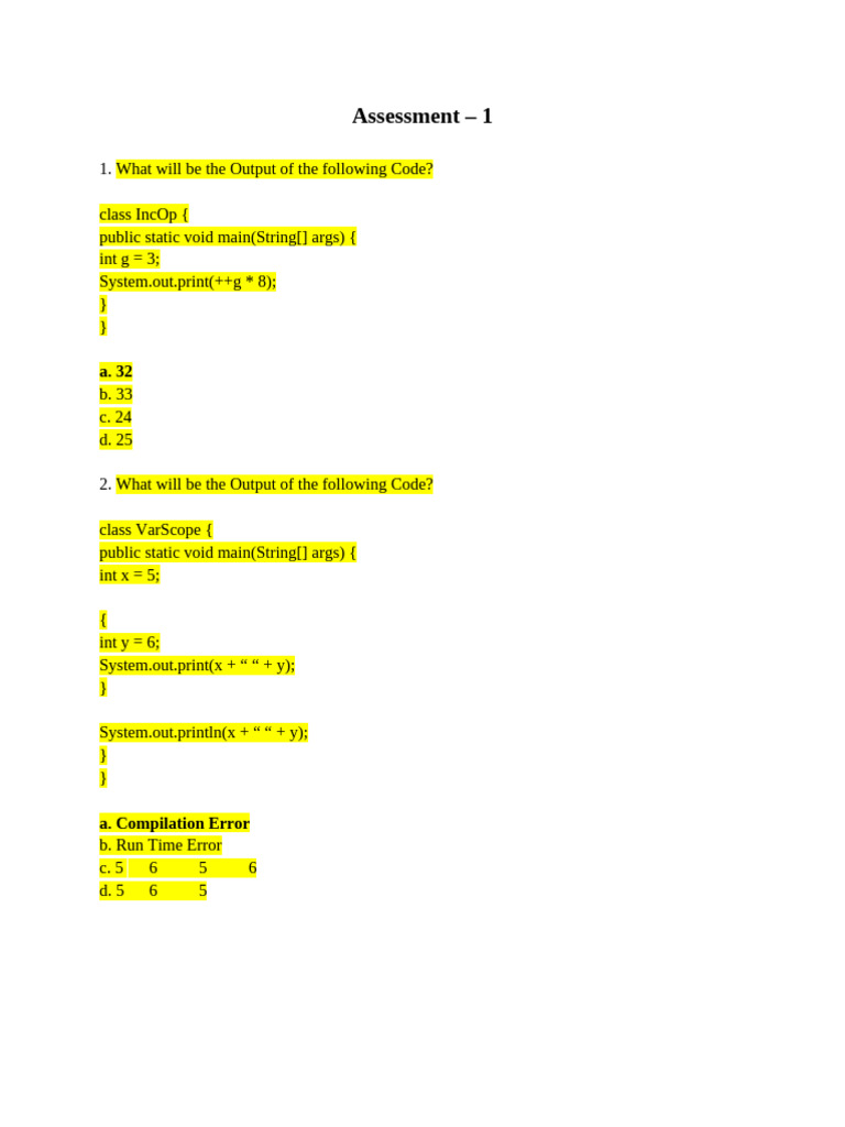 Continuous Assessment - 1 | PDF | Class (Computer Programming) | Method ...