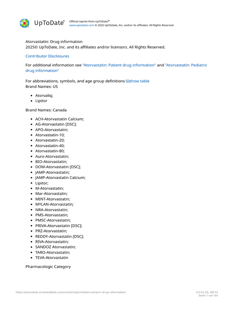 Atorvastatin - Drug Information | PDF | Statin | Hypercholesterolemia