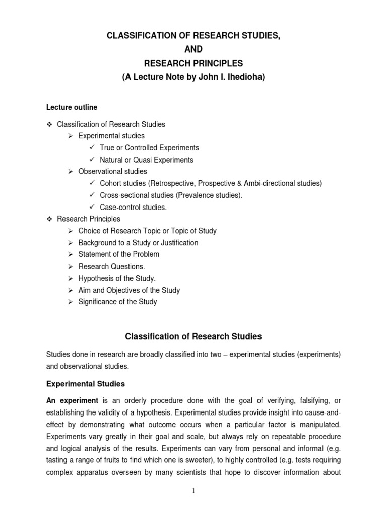 Study Classifications Research Principles Lecture Note Pdf Pdf