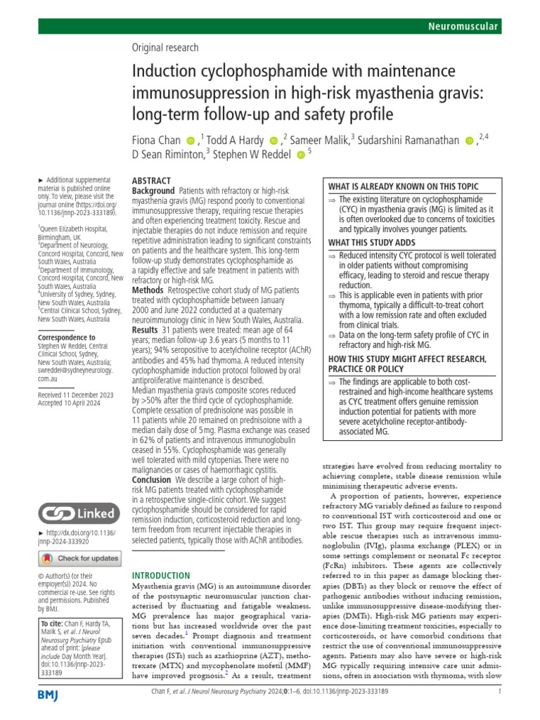 Induction Cyclophos in MG-safety Long Term Fu | PDF | Thymus | Immunology