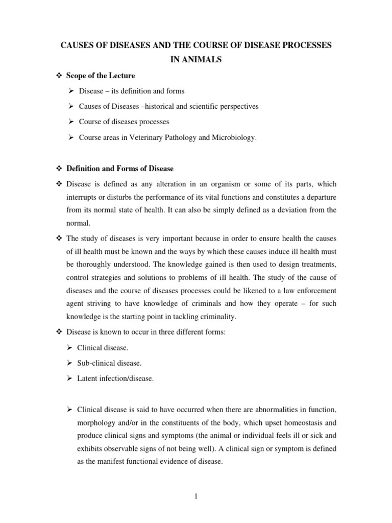 Causes and Course of Diseases Processes in Animals PDF | PDF ...