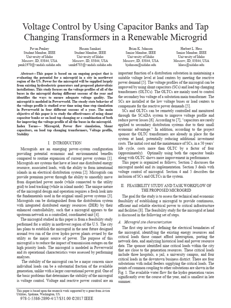 Voltage Control by Using Capacitor Banks and Tap Changing Transformers ...
