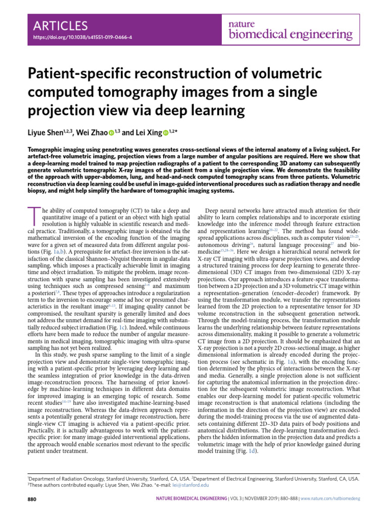 Shen Single Projection Reconstruction | PDF | Ct Scan | Tomography