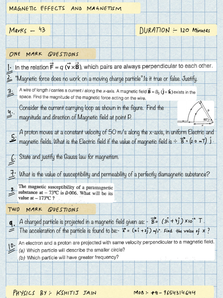 Magnetic Effects and Magnetism Test - 241122 - 154610 | PDF | Magnetism ...