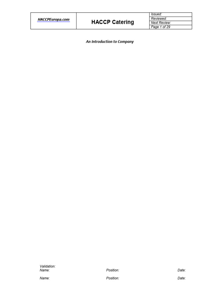 HACCP Plan Catering | PDF | Verification And Validation | Hazard Analysis And Critical Control ...