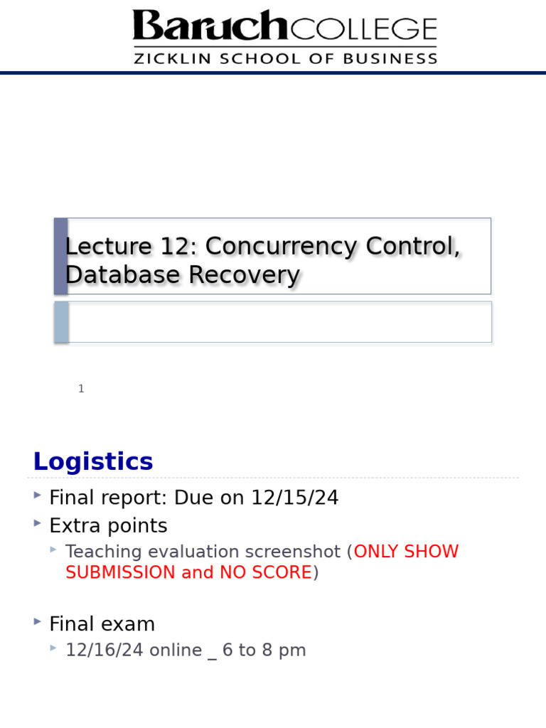 12 - Concurrency - Recovery 12-4-2024 | PDF | Database Transaction | Databases