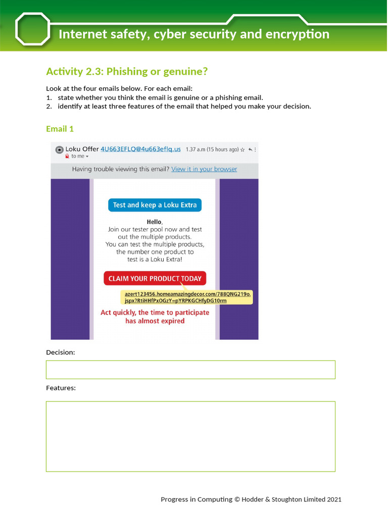Worksheet 2.3 - Internet Safety, Cyber Security and Encryption | PDF