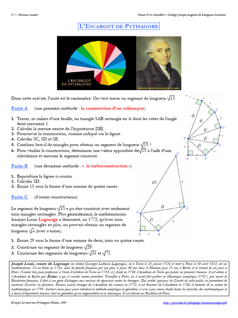 Construction de l'escargot de Pythagore | PDF | Mathématiques | Géométrie