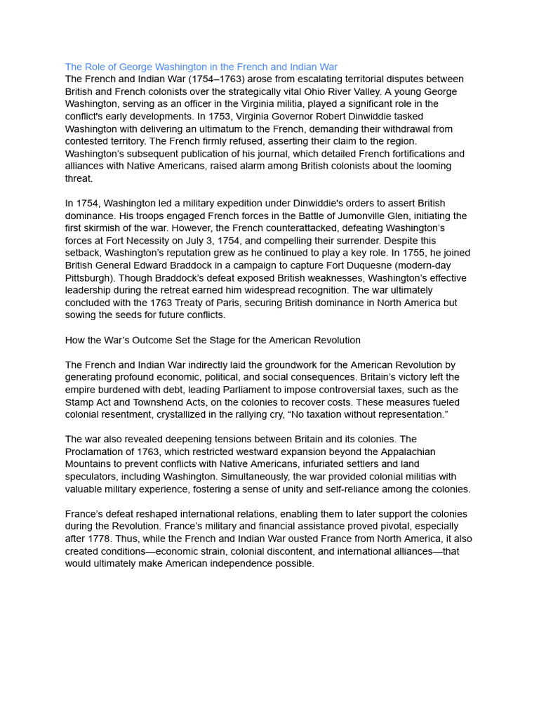 Washington's Impact on French Indian War | PDF | French And Indian War ...