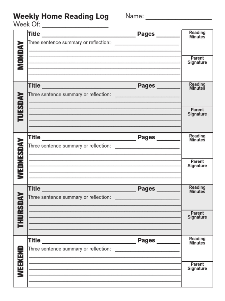 Weekly Home Reading Log Template | PDF