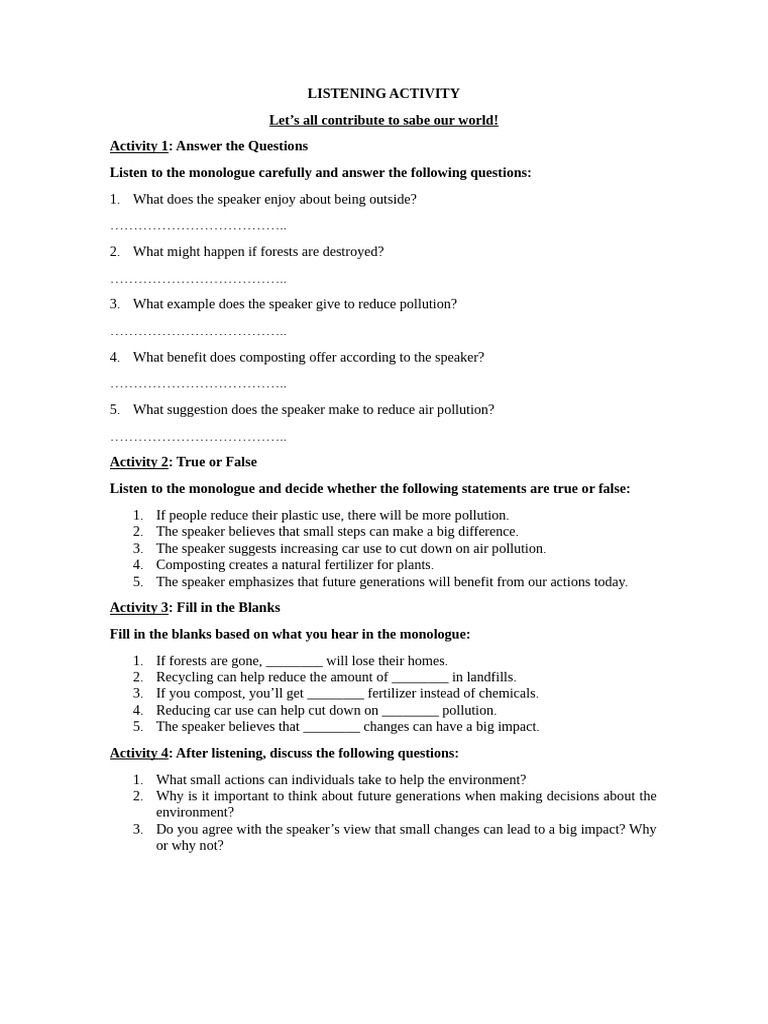 Environmental Listening Activity Guide | PDF