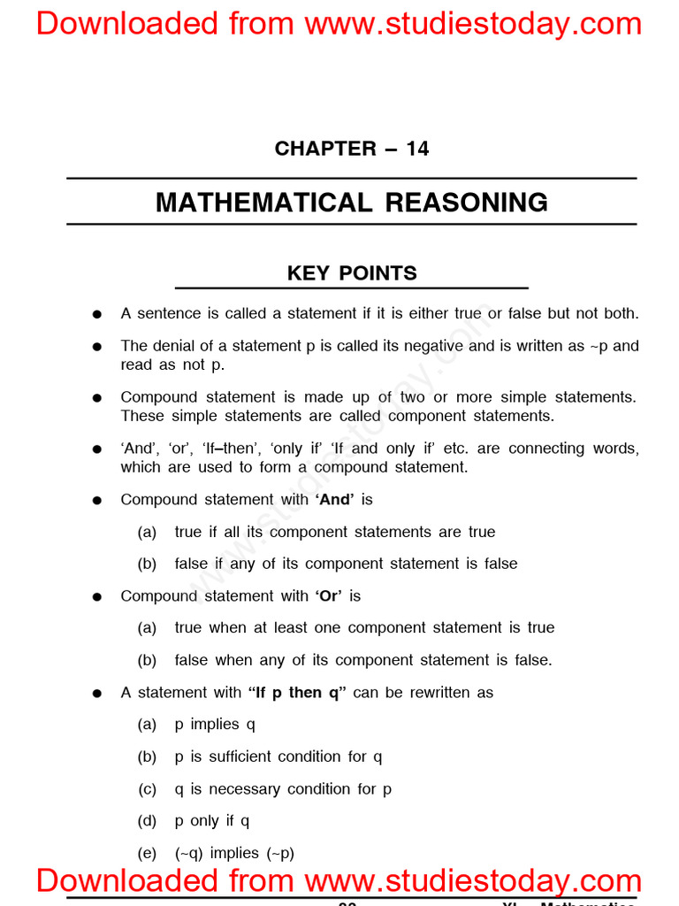 CBSE Class 11 Assignment For Mathematical Reasoning | PDF | Numbers | Mathematical Concepts