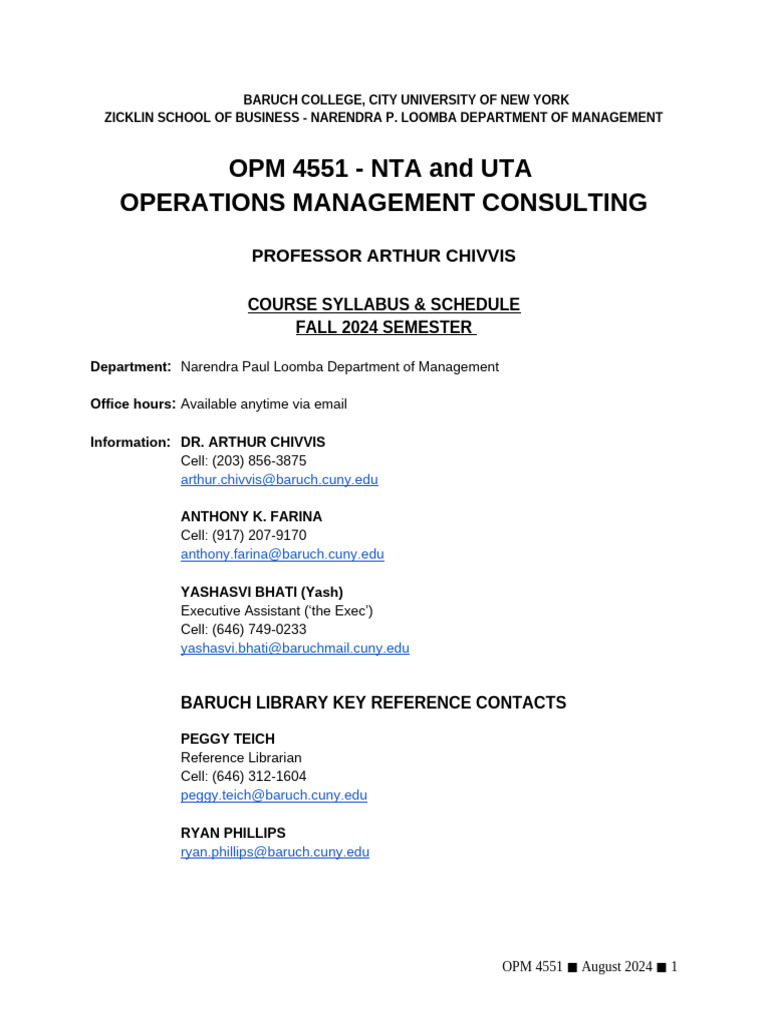OPM 4551 Operations Management Syllabus | PDF | Academic Dishonesty ...
