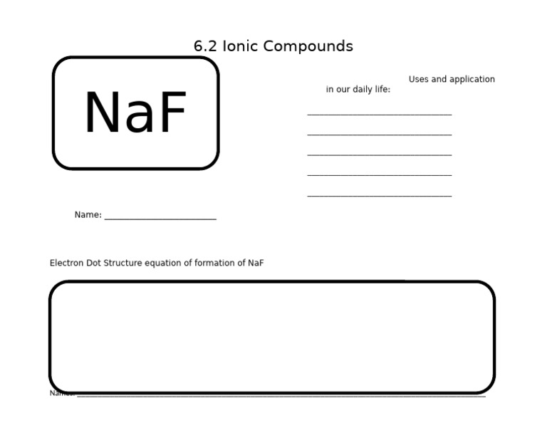 6.2 Ionic Compounds Real Life Worksheet NaF | PDF