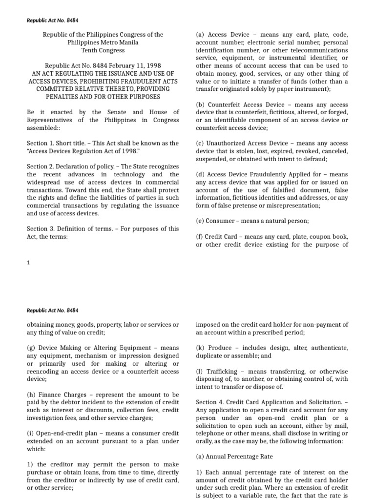 Access Devices Regulation Act | PDF | Credit Card | Fee