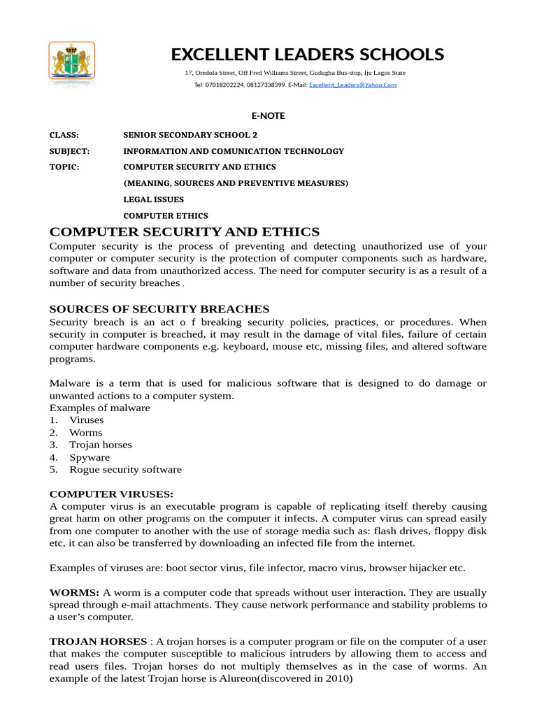 Computer Security and Ethics Guide | PDF | Computer Virus | Malware